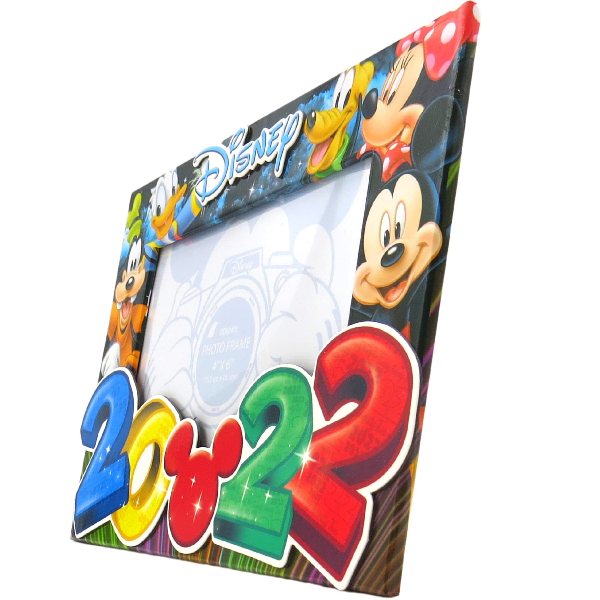 2022 Disney Big Numbers Multicolored Souvenir Picture Frame, Paper Dated Frames with Mickey Mouse, Donald Duck, Goofy, and Pluto, First Family Trip Keepsake