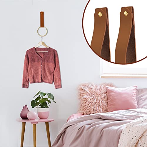 Abeillo Leather Wall Hook, Wall Hanging Strap Towel Ring PU Leather Curtain Rod Holder Towel Holders for Wall Leather Loop Strap Holder Towel Bar Rack Storage, Bathroom Kitchen Supplies (Brown)