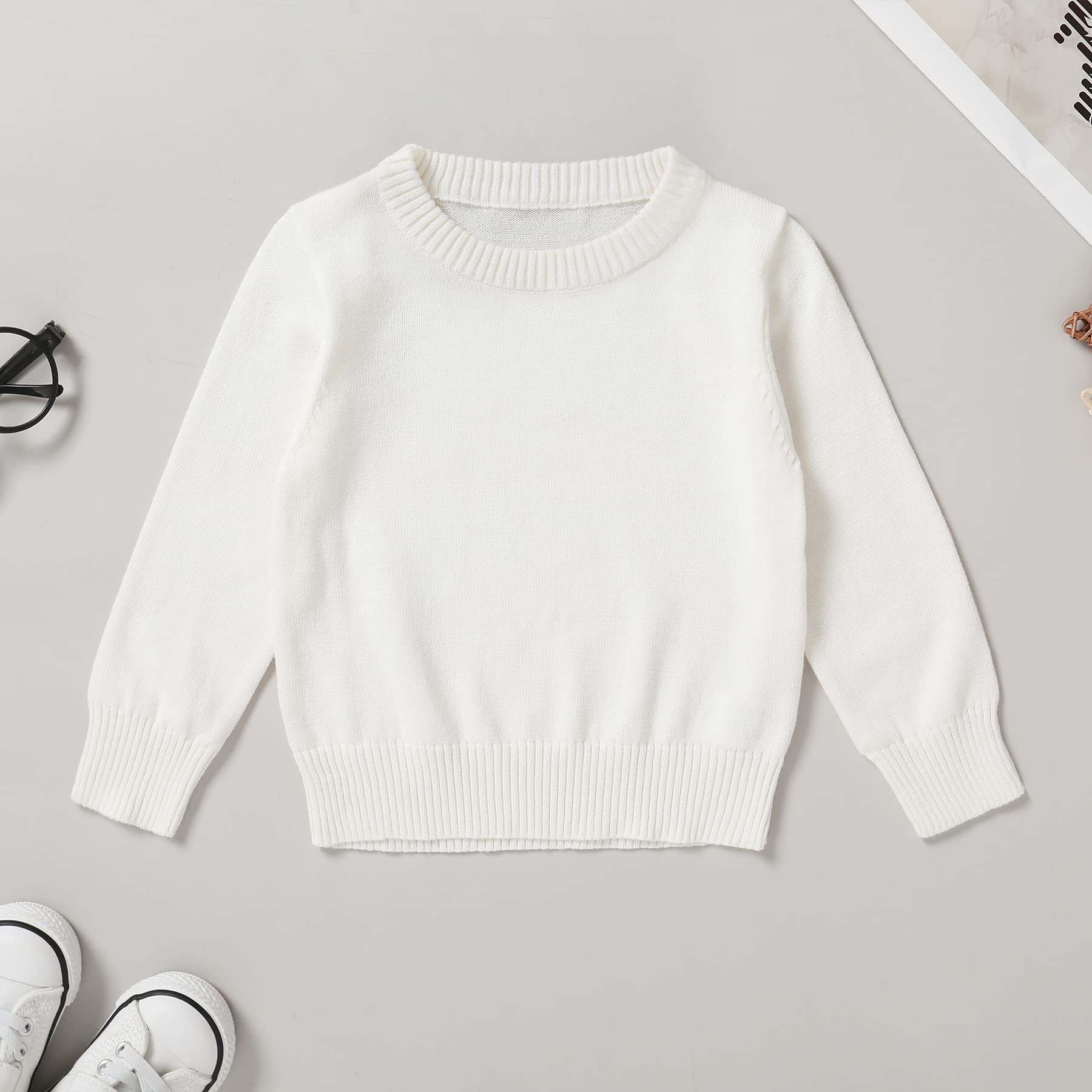 Baby Boys Girl Organic Cotton Sweater Tops Kids Fall Winter Knit Sweater Solid Color Outfit 1-5T (White, 18-24 Months)