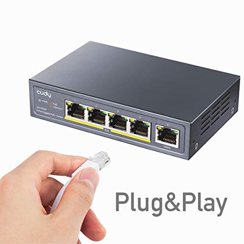 Cudy GS1005P 5 Port Gigabit PoE Switch, 4 PoE+ @60W, Desktop/Wall, Plug and Play, Sturdy Metal w/ Shielded Ports, Fanless, Traffic Optimization