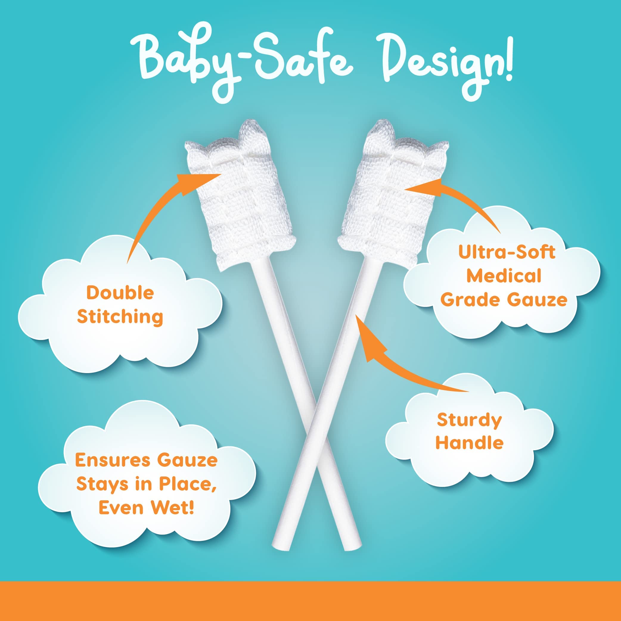 EcoFox Baby Tongue Cleaner [40 Pack] Individually Wrapped & Disposable | Infant & Newborn Babies | Soft Gauze Toothbrush with Paper Handle | Sterilized & Medical Grade Soft Gauze | 0-2 Years Old