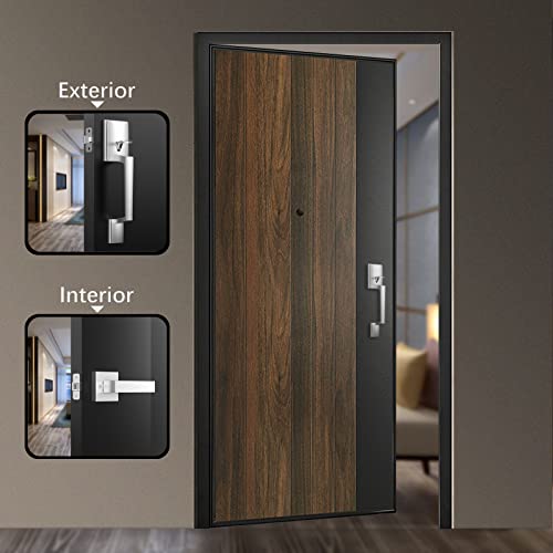 Abelockand Front Door Handle, Entry Door Handle Set, Exterior Entry Door Handle with Door Lever for Right and Left Handed Doors, Single Cylinder Door Handle Set with Lower Half Lever, Satin Nickel