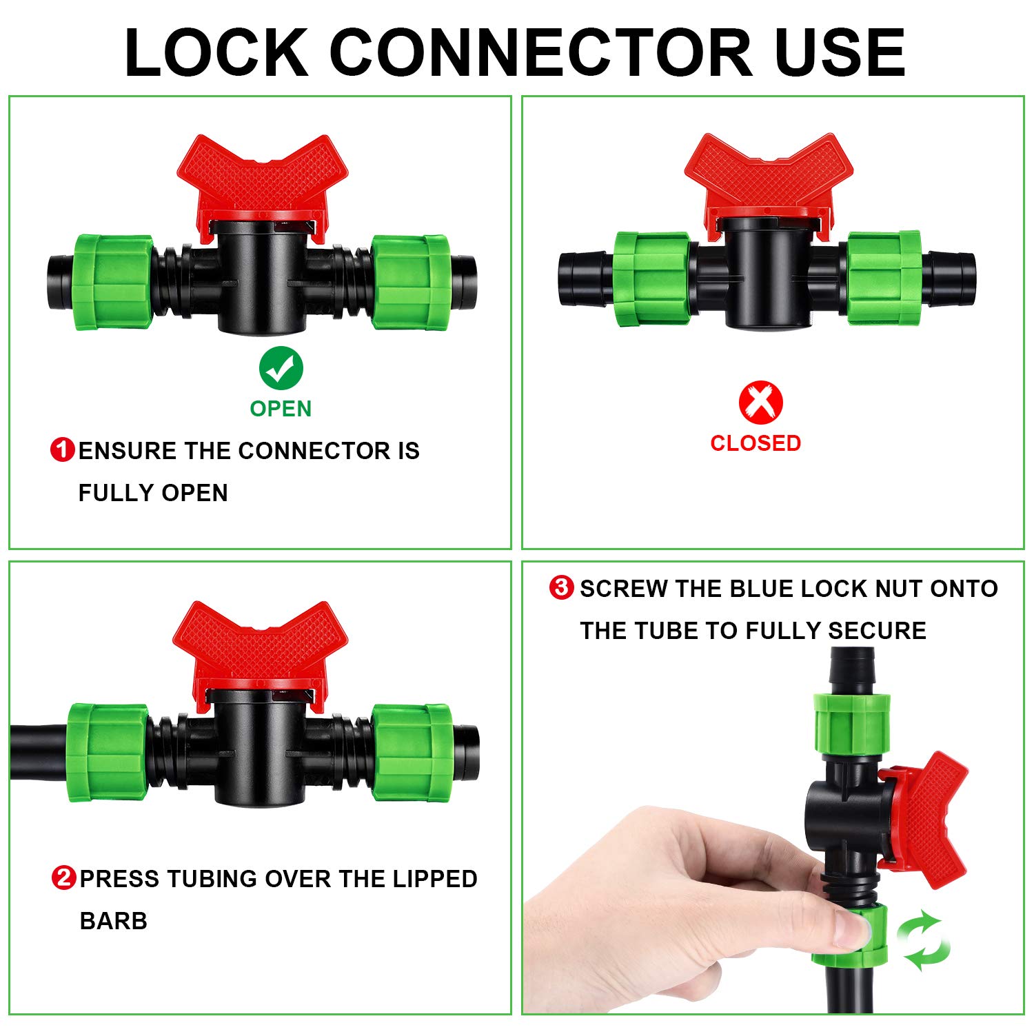 Hotop 6 Pieces Drip Irrigation Shut-Off Valve 1/2 Inch Universal Drip Irrigation Tubing Coupling Valve, Compatible with 16-17mm Drip Tape Tubing Sprinkler System (Green Red)