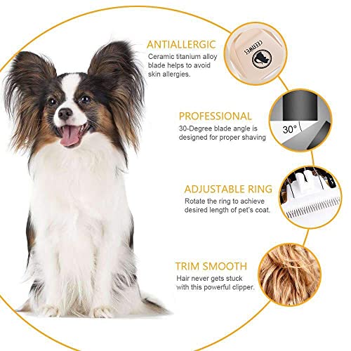 Dog Clippers Cordless Grooming Kit Professional Horse Detachable Blade with 4 Comb Guides,Low Noise Pet Rechargeable Tools for Small & Large Dogs Cats Pets
