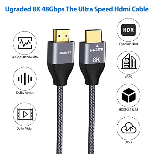MINJANDLEE 2Pack 8K HDMI 2.1 Cable 48Gbps Certified Ultra High Speed HDMI Braided Cord 10ft, 4K120 8K60 144Hz eARC HDR HDCP 2.2 2.3 3D, Compatible with Ethernet PS5, PS4, X-Box Series X, LG QLED TV