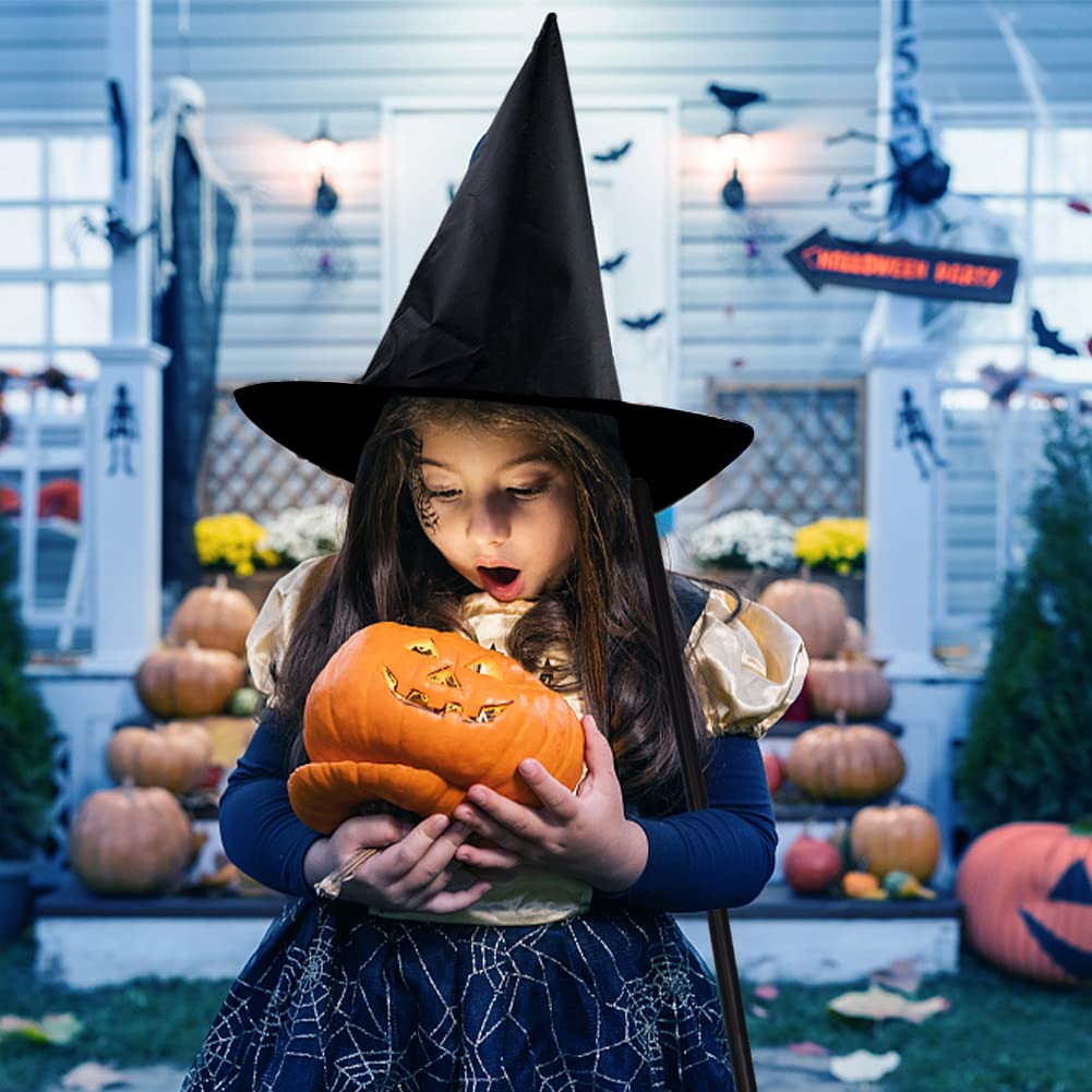 JNYLLN 4Pcs Halloween Witch Broom, Halloween Cosplay Dress Up Costume Halloween Witch Hat Halloween Witch Broomstic Props Cute Witch Broom (Orange)