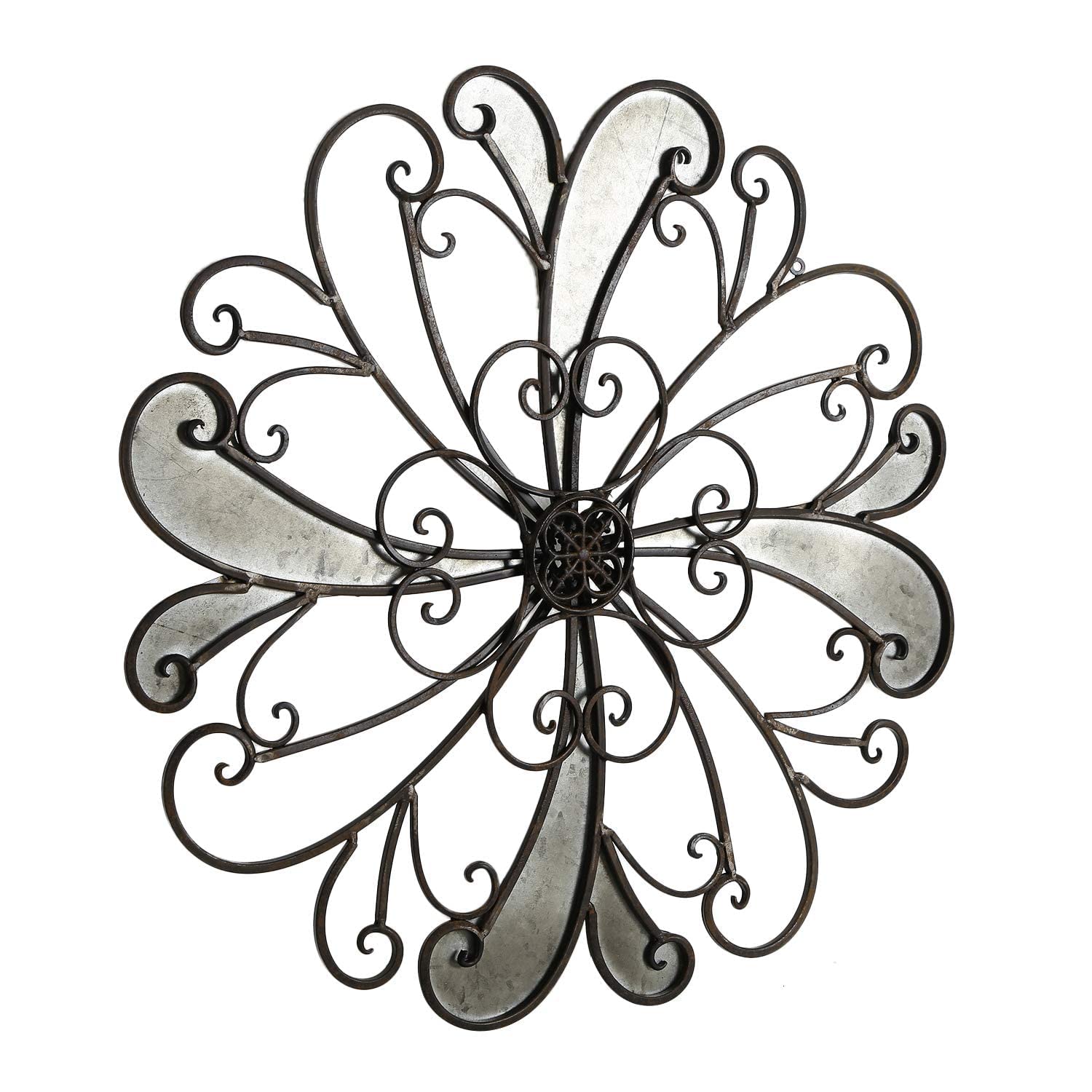 Adeco Rustic Urban Flower Scrolled Design, Metal Wall Hanging Decor For Nature Home Art Decoration & Kitchen Holiday Wall Decorations, Christmas Wall Art Gifts - 25x25 Inches