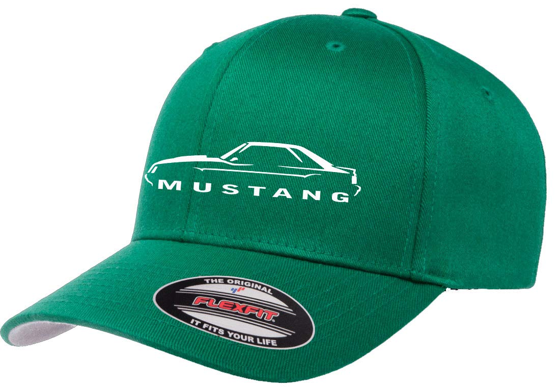 1983-86 Ford Mustang GT 5.0 Hatchback Outline Design Flexfit 6277 Athletic Baseball Fitted Hat Cap Pepper Green S/M
