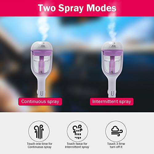XSUPER Car Humidifier Aromatherapy Essential Oil Diffuser, Portable Mini Purifier Aroma Freshener Diffuser with 180 Degree Rotation, 12V 1.5W Personal Car Purifier Humidifier