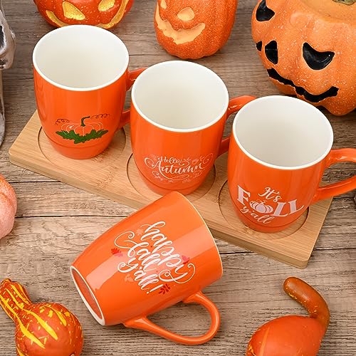 4 Pcs Fall Coffee Mugs 11 oz Fall Autumn Pumpkin Mug Happy Fall Y'all Ceramic Cups Orange Autumn Fall Home Decor Kitchen Accessories Camp Campfire Tea Cup Thanksgiving Gift for Mom Dad Grandpa Grandma