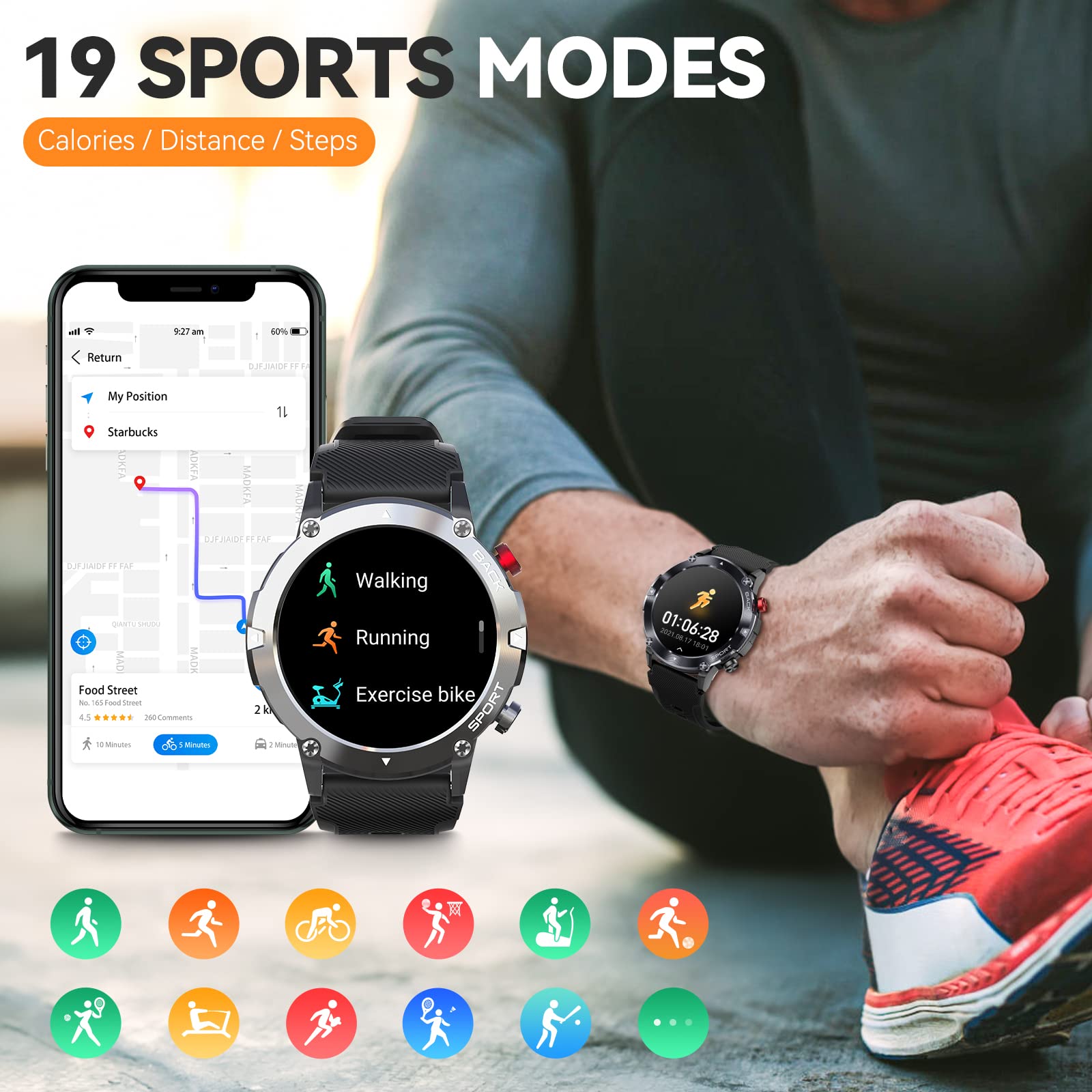 2022 Smart Watch for Men Answer Make Call Activity Tracker 1.32" Touch Screen Fitness Tracker with Heart Rate Sleep Monitor Sports Smart Watches Compatible with Android iPhone Samsung