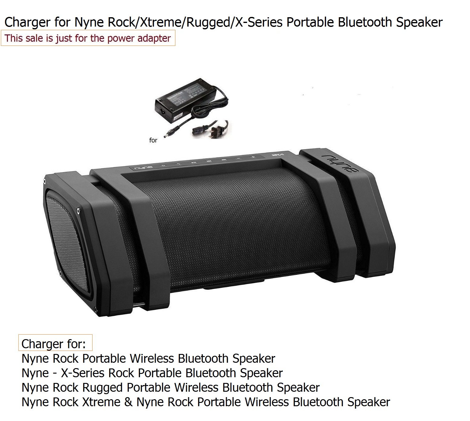 Charger Compatible with Nyne Rock Xtreme & Nyne Rock/Nyne Rock Rugged/Nyne X-Series Portable Wireless Bluetooth Speaker