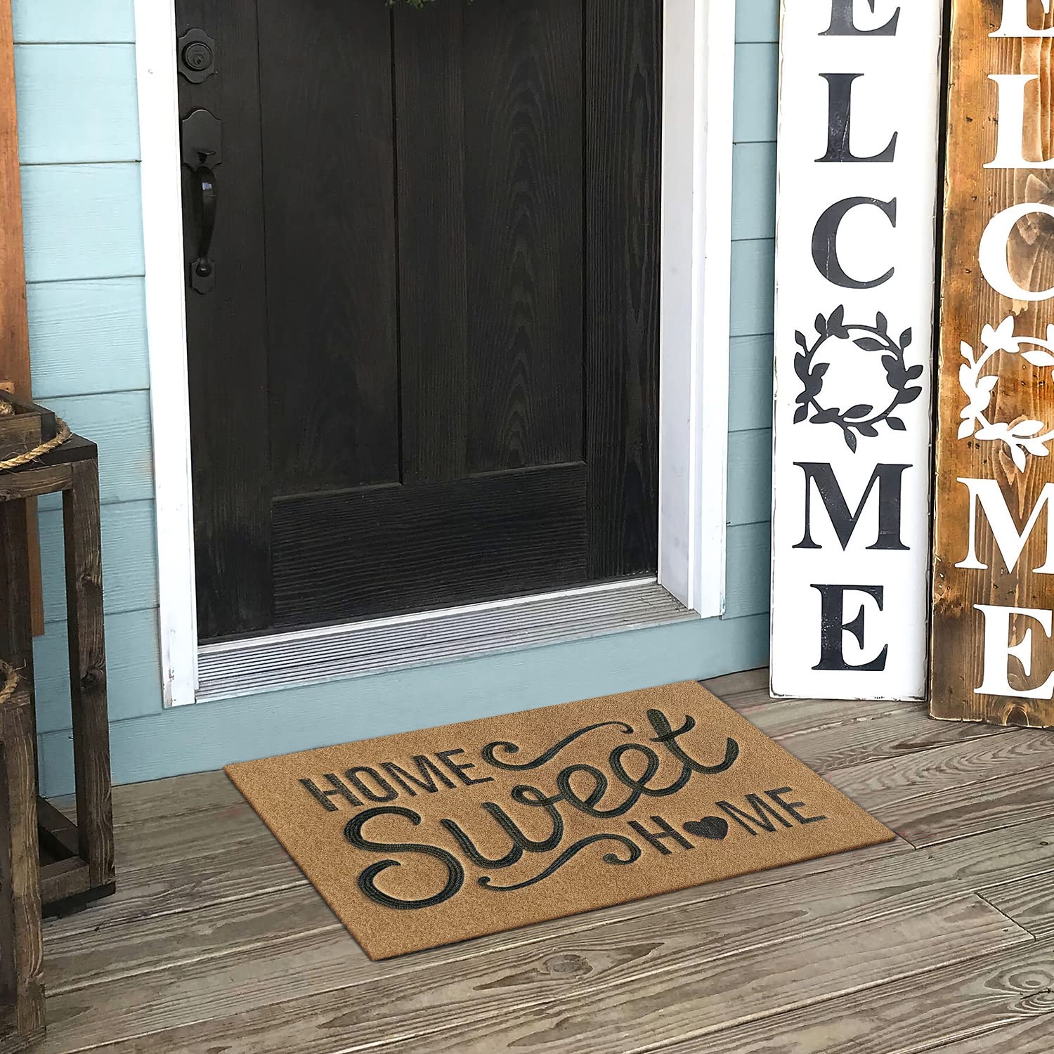 AAZZKANG Brown Welcome Mats for Front Door Home Sweet Home Door Mat Outdoor Indoor with Non Slip Rubber Backing Easy to Clean Outside Inside Doormat