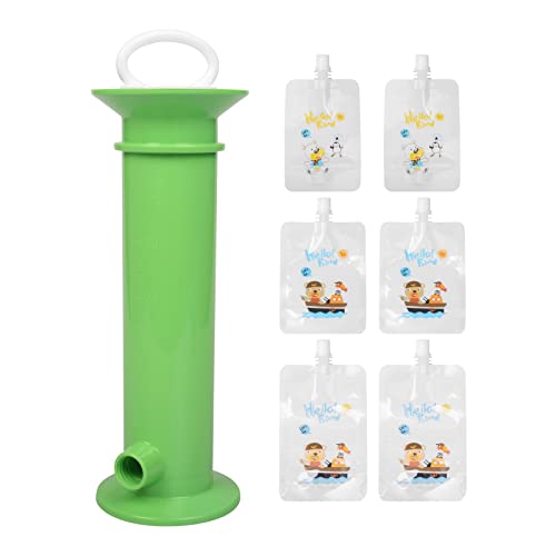 7 PCS Set Baby Food Pouch Maker, Reusable Pure Color Pouches, Toddler Fruit Squeeze Puree Filler for Kids (Green)