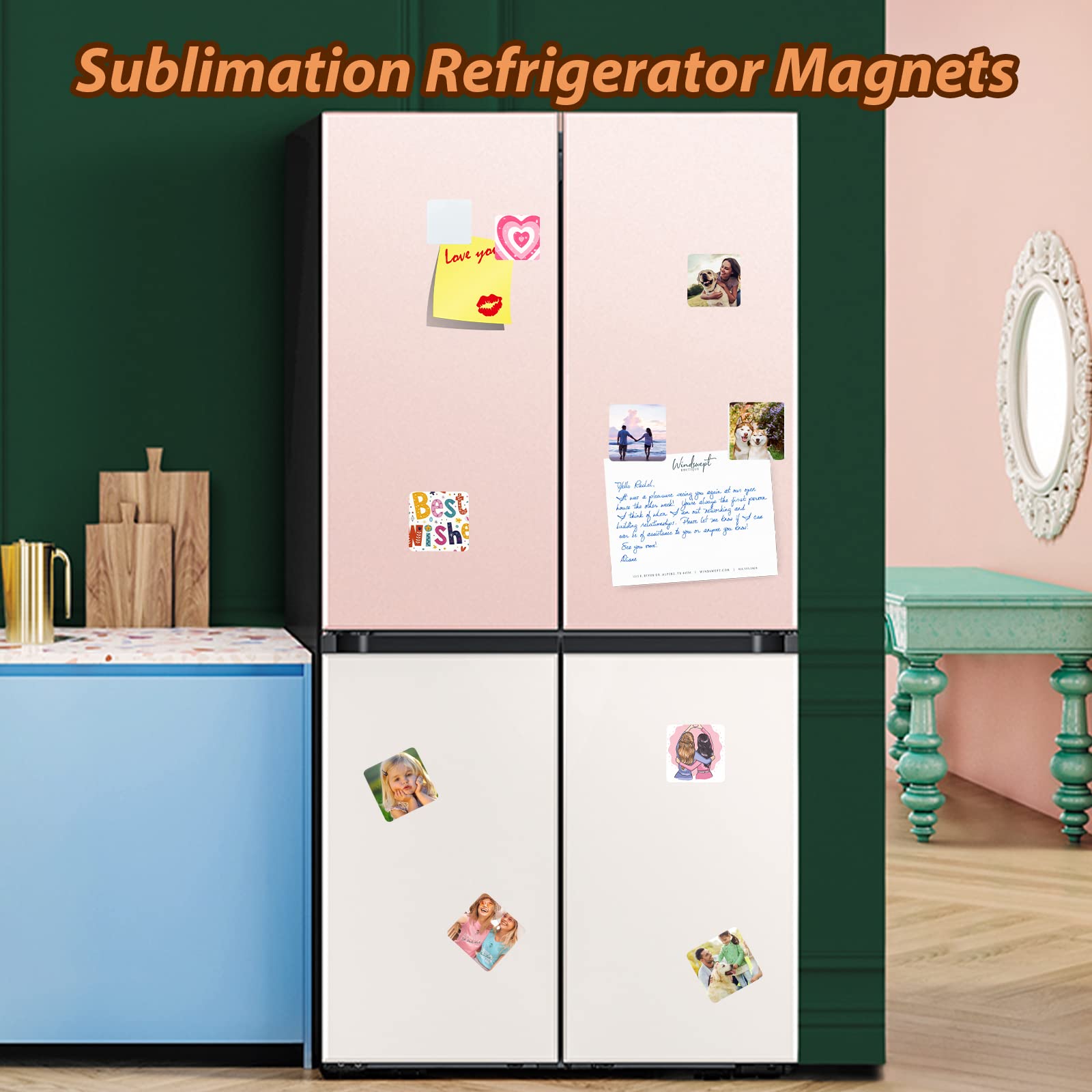 34 PCS Sublimation Magnet Blanks, ZYNERY Sublimation Blank Fridge Magnets Printable Photos, Personalized Custom Magnets for Refrigerator Decoration, Kitchen, Office, Wall (Square 5.5 x 5.5cm)