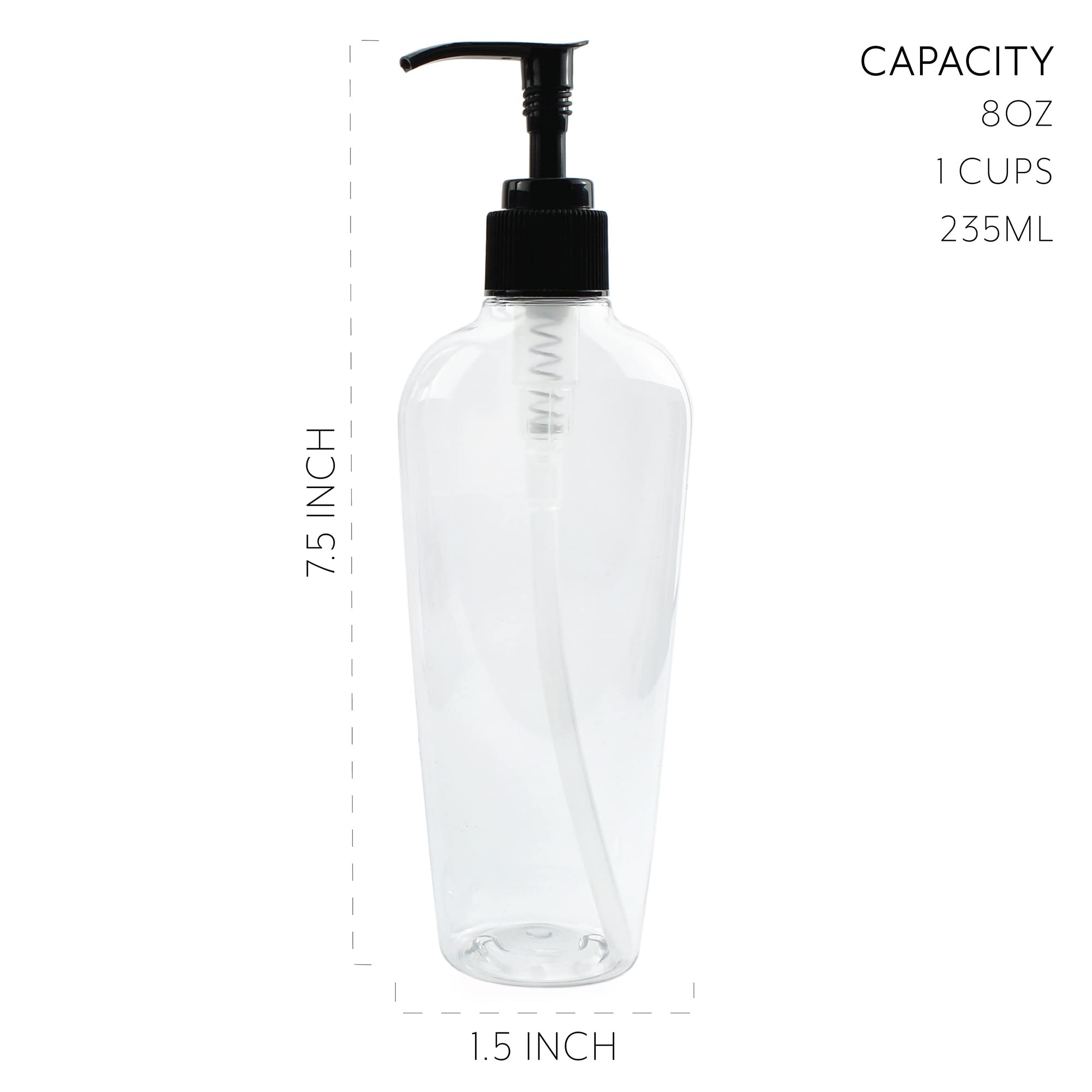 Cornucopia 8-Ounce Clear Oval-Shaped Plastic Lotion Bottles w/Pump Dispensers (8-Pack); Empty Containers for Lotion, Liquid Soap, Baby Care, Hand Care