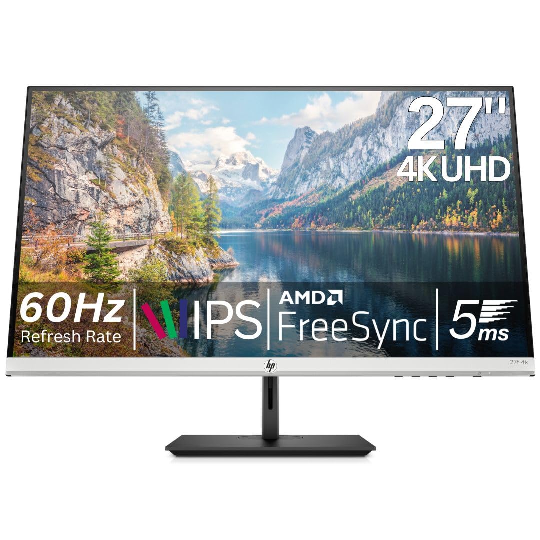 HP 27-inch Monitor with Height Adjust (27f 4K, Natural Silver and Black) (Renewed)