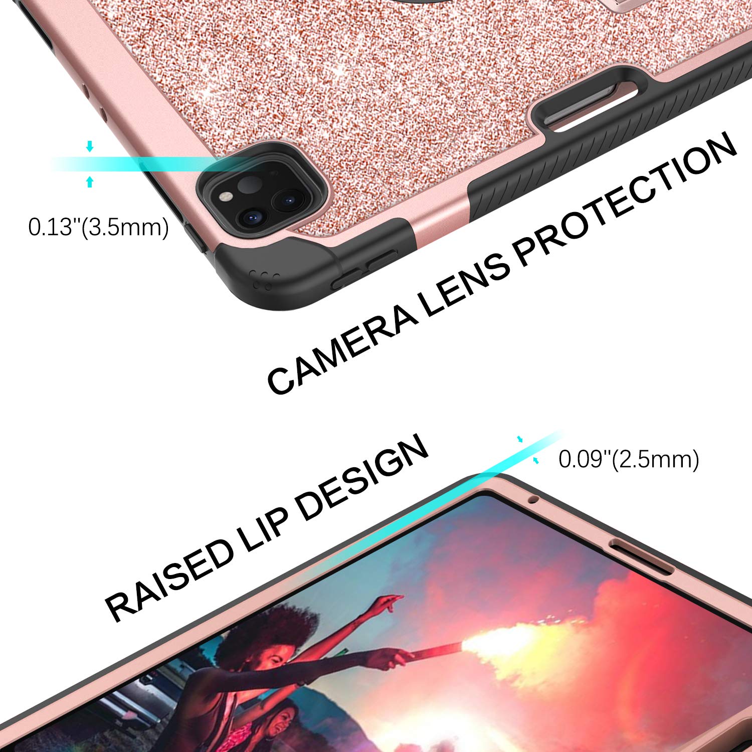 BENTOBEN iPad Air 5th/4th Generation Case, iPad Pro 11 Case, Glitter Sparkly 3 Layer Heavy Duty Shockproof Kickstand Faux Leather with Pencil Holder Protective Tablet Case Cover, Rose Gold