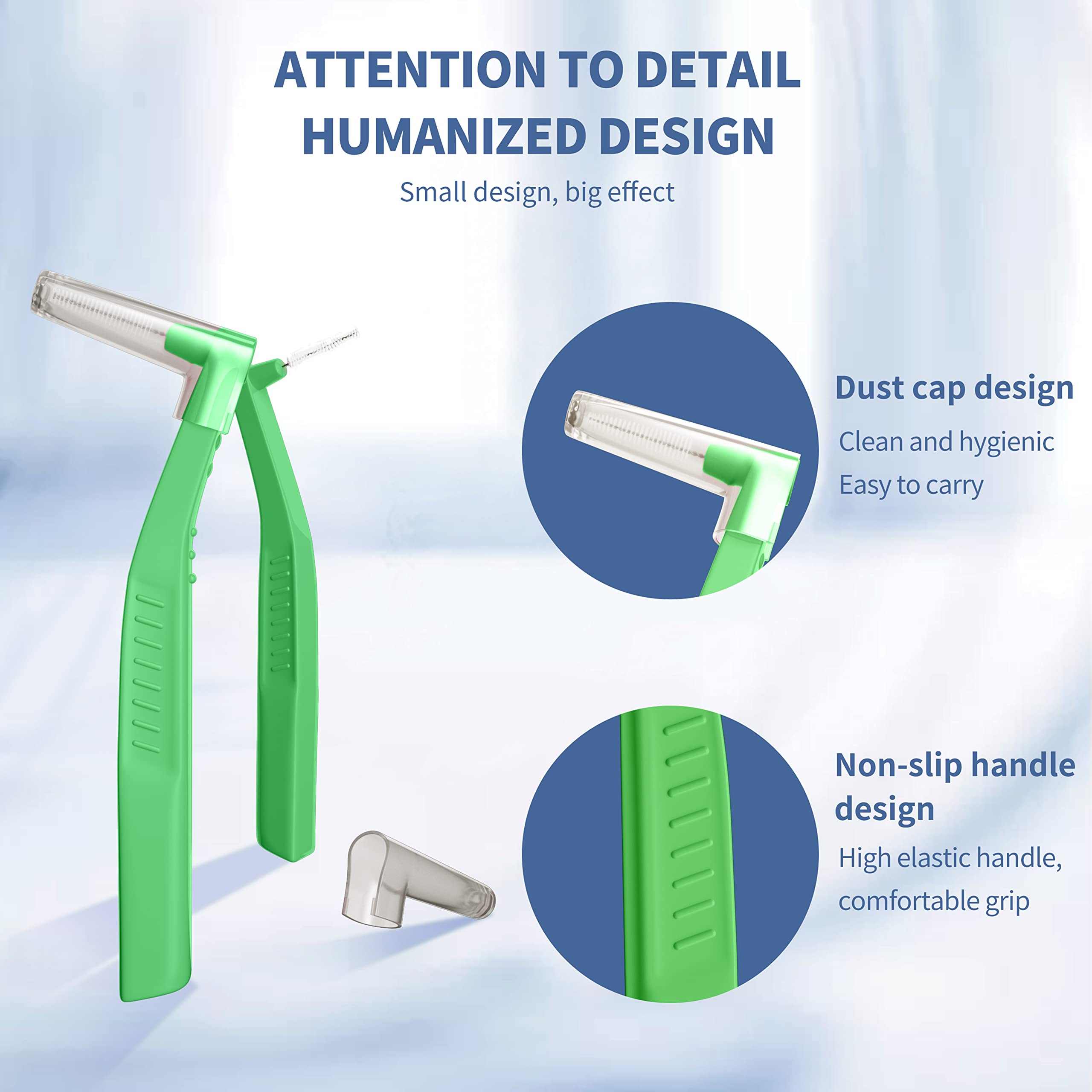 80 Count Interdental Brush Cleaners Dental Brushes Toothpick Tooth Flossing Head Oral Dental Hygiene Brush Interdental Angle Brushes with Portable Case Easy Use for Tooth Cleaning (Green, Tight Teeth)