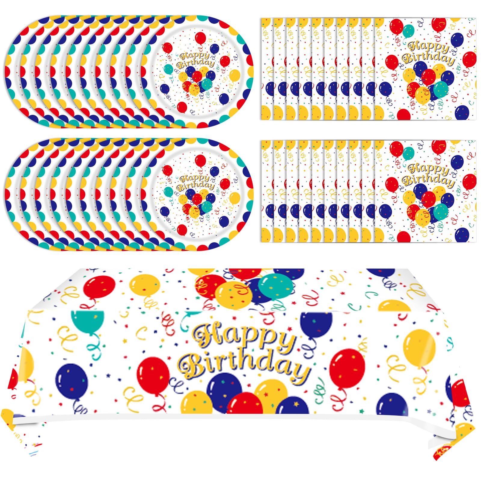 41Pcs Birthday Party Decorations Happy Birthday Colorful Balloons Disposable Paper Plates Napkins Tablecloth for Kid's Birthday Party Baby Shower Rainbow Multicolor Balloons Decor Supplies