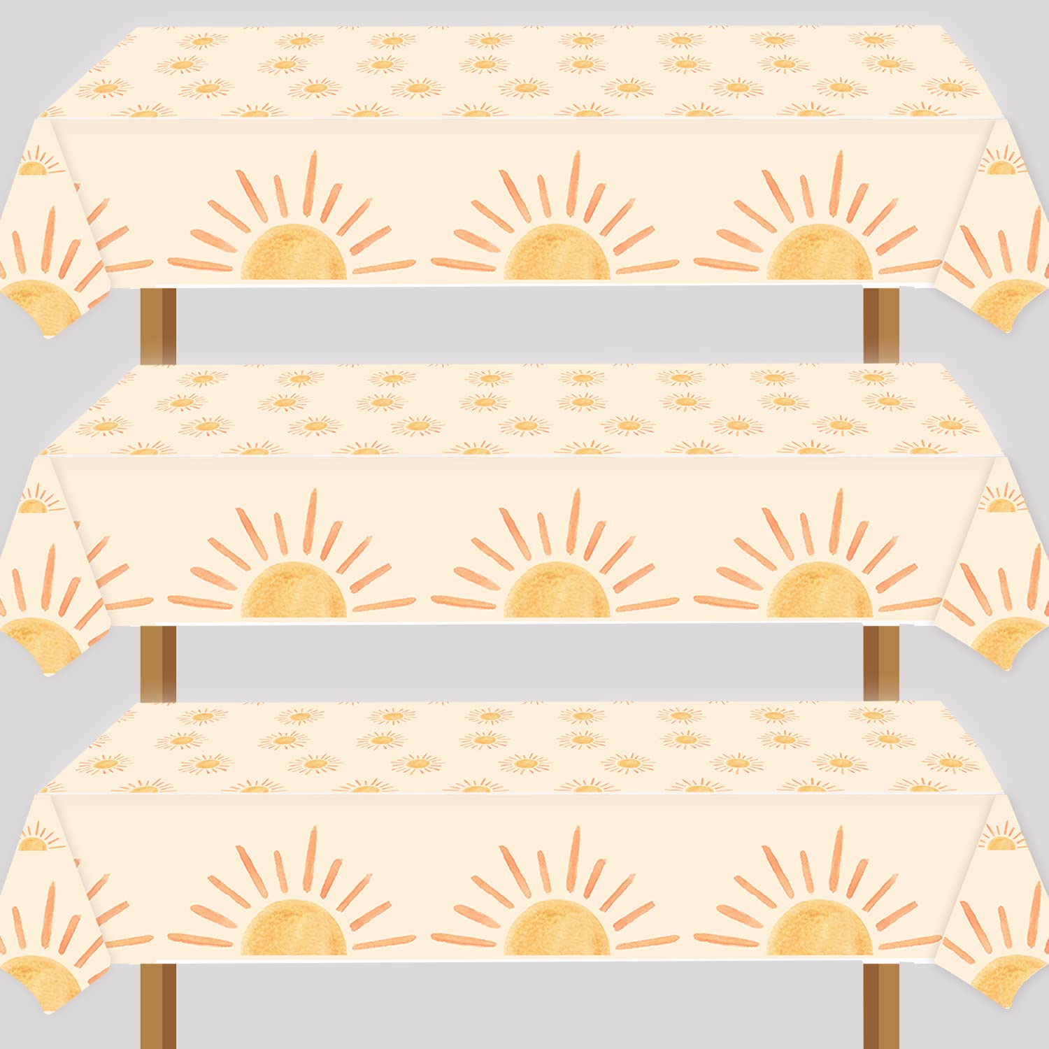 BIGKEOKI 3pcs Boho Themed Sunshine Birthday Party Tablecloths Boho Party Decorations First Trip Inspired The Sun Birthday Decorations Boho Hippie Sunshine Sun Baby Shower Party Supplies Decorations