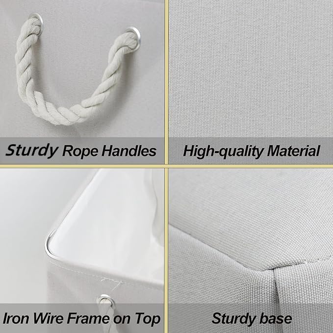 3PCS Foldable Storage Basket, Collapsible Basket Container Shelf Organizer Bin with Rope Handles, Large Storage Basket with Handles for Clothes, Toys, Books and Other Stuff Organizer