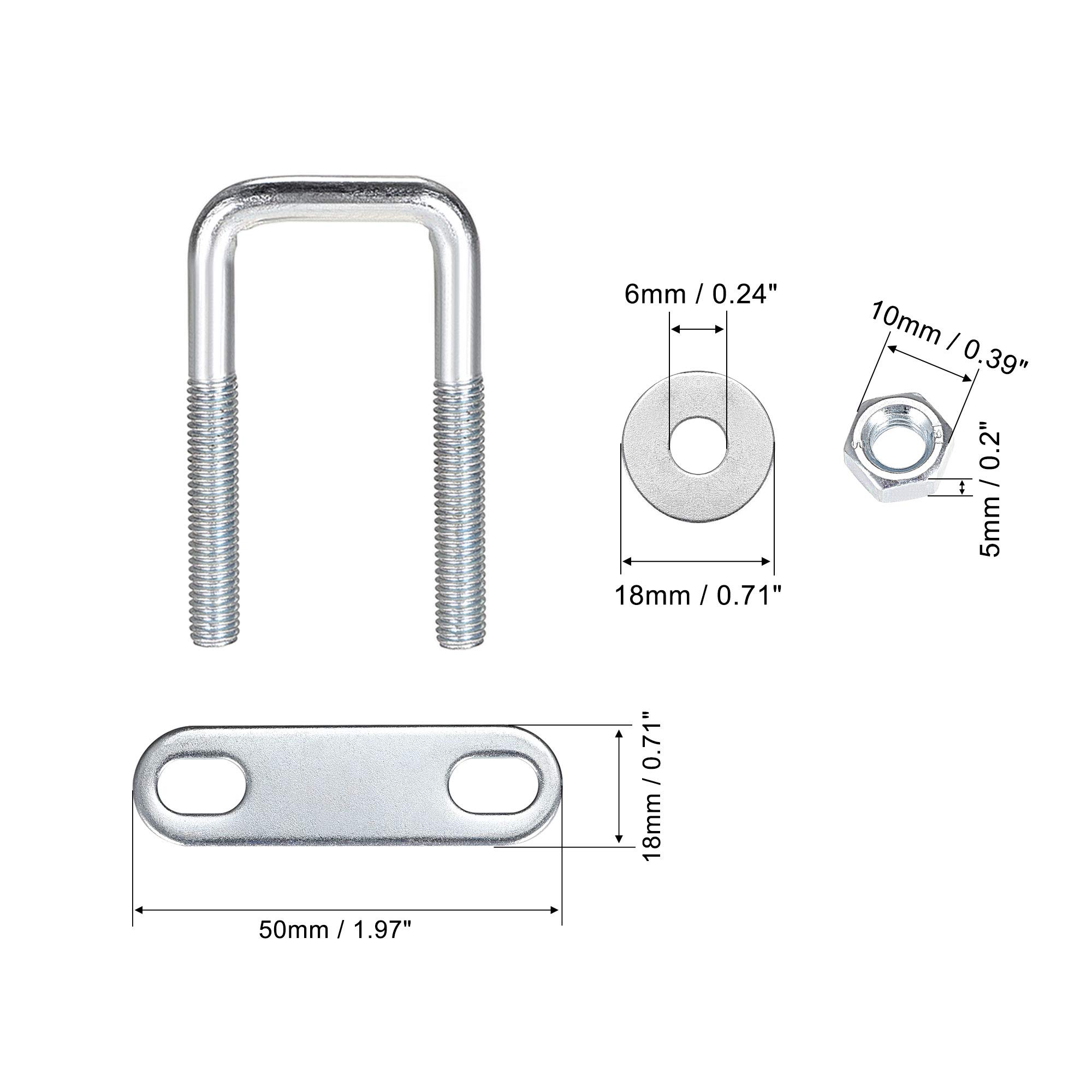 uxcell Square U-Bolts 3/4"(20mm) Inner Width Carbon Steel M6 with Nuts, Frame Plate, Round Washers 4 Set