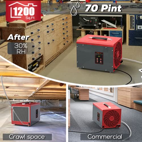 Abestorm Energy Star Commercial Dehumidifiers with Pump and Hose, 70 PPD Crawl Space dehumidifiers, up to 1,000 sq. ft. Compact, Portable, Auto Defrost, Memory Starting, 5 Years Warranty