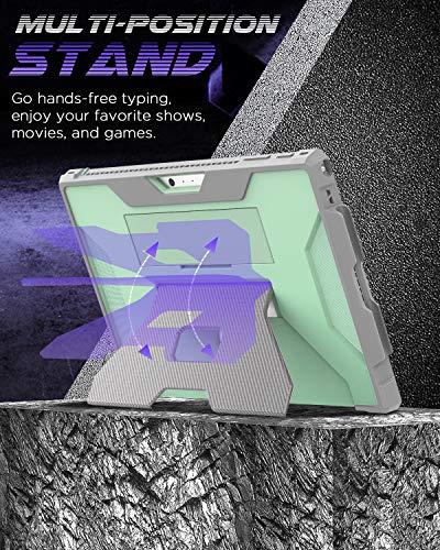 MoKo Case Fit Microsoft Surface Pro 7 Plus/7/6/5/4/LTE, [Heavy Duty] Shockproof Full-Body Rugged Hybrid Tablet Case with Hand Strap & Kickstand Fit Pro 7+/Pro 7/Pro 6/Pro 5/Pro 4/Pro LTE, Green+Gray