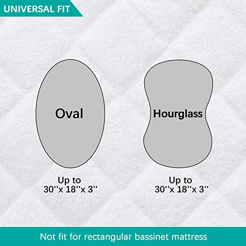 Bassinet Mattress Pad Cover, Waterproof, Ultra Soft Bamboo Terry Surface, Universal Fit for Hourglass/Oval Bassinet Mattress, 2 Pack, Washer & Dryer, No Loosen and Pre-Shrinked