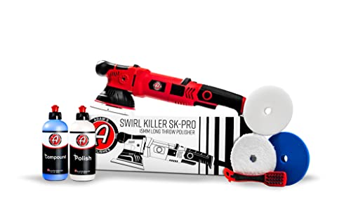 Adam’s SK Pro 15mm Car Polisher Kit (7 Item) - Professional Buffer Polisher for Car Detailing | Use W/Car Polish, Polishing Compound, or Car Scratch Remover | Car Wash Clay Bar Ceramic Coating
