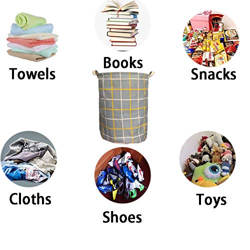 JinQiTian 2 Packs Thickened Laundry Hampers with Durable Handles, Drawstring Waterproof Round Cotton Linen, Freestanding Collapsible Storage Laundry Basket for Toy Clothing Collection 17β13β