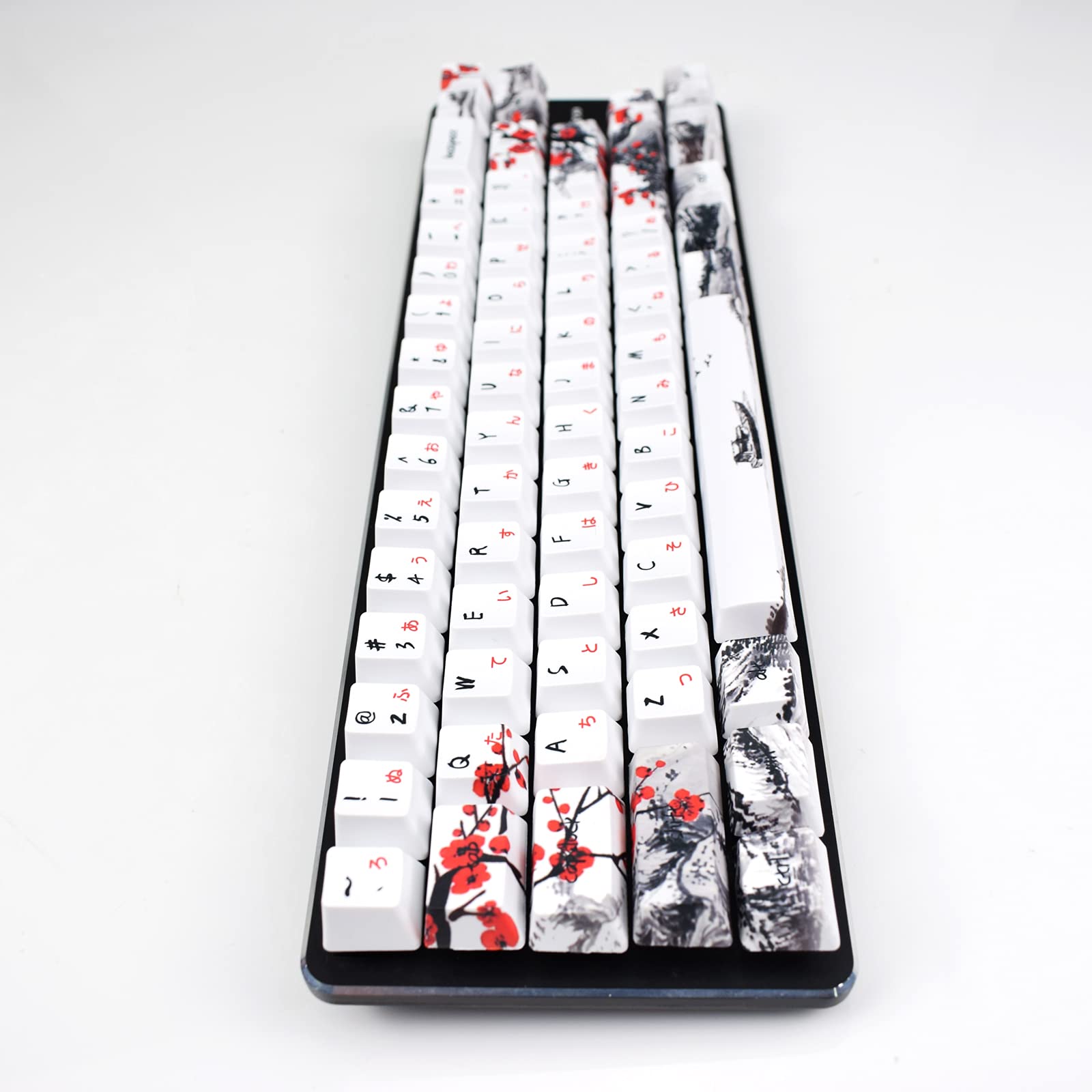 MOLGRIA Keycaps 71 Set for Gaming Mechanical Keyboard, Custom PBT OEM Profile Key caps Japanese Font with Keycap Puller for Cherry MX 71/61 60 Percent Keyboard(Plum Blossom)