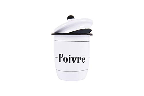 Creative Co-Op Enameled White Canisters with French Writing & Black Rims (Set of 4 Sizes)