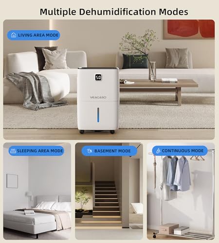 5500 Sq. Ft Dehumidifier for Basement with Drain Hose, VEAGASO 80 Pints Dehumidifiers for Home Large Room Bathroom with Water Tank, Intelligent Humidity Control, Auto Defrost, 24H Timer, Child Lock