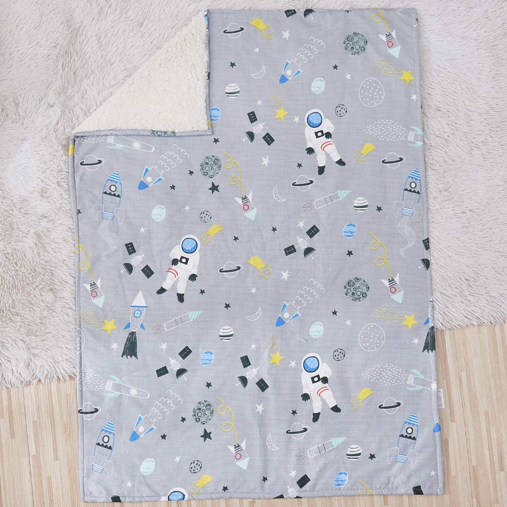 Brandream Space Crib Bedding Sets for Boys 3 Piece Adventures Rocket Galaxy Nursery Set | Astronaut Crib Blanket, Stars Fitted Crib Sheet, Gray Crib Skirt Included