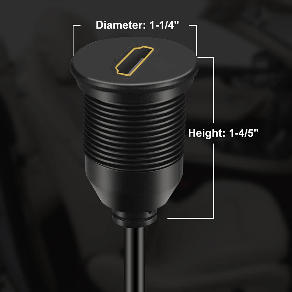 BATIGE HDMI Male to Female Car Mount Flush Extension Cable Truck Boat Motorcycle Dashboard Flush Mount with Mounting Panel - 3ft