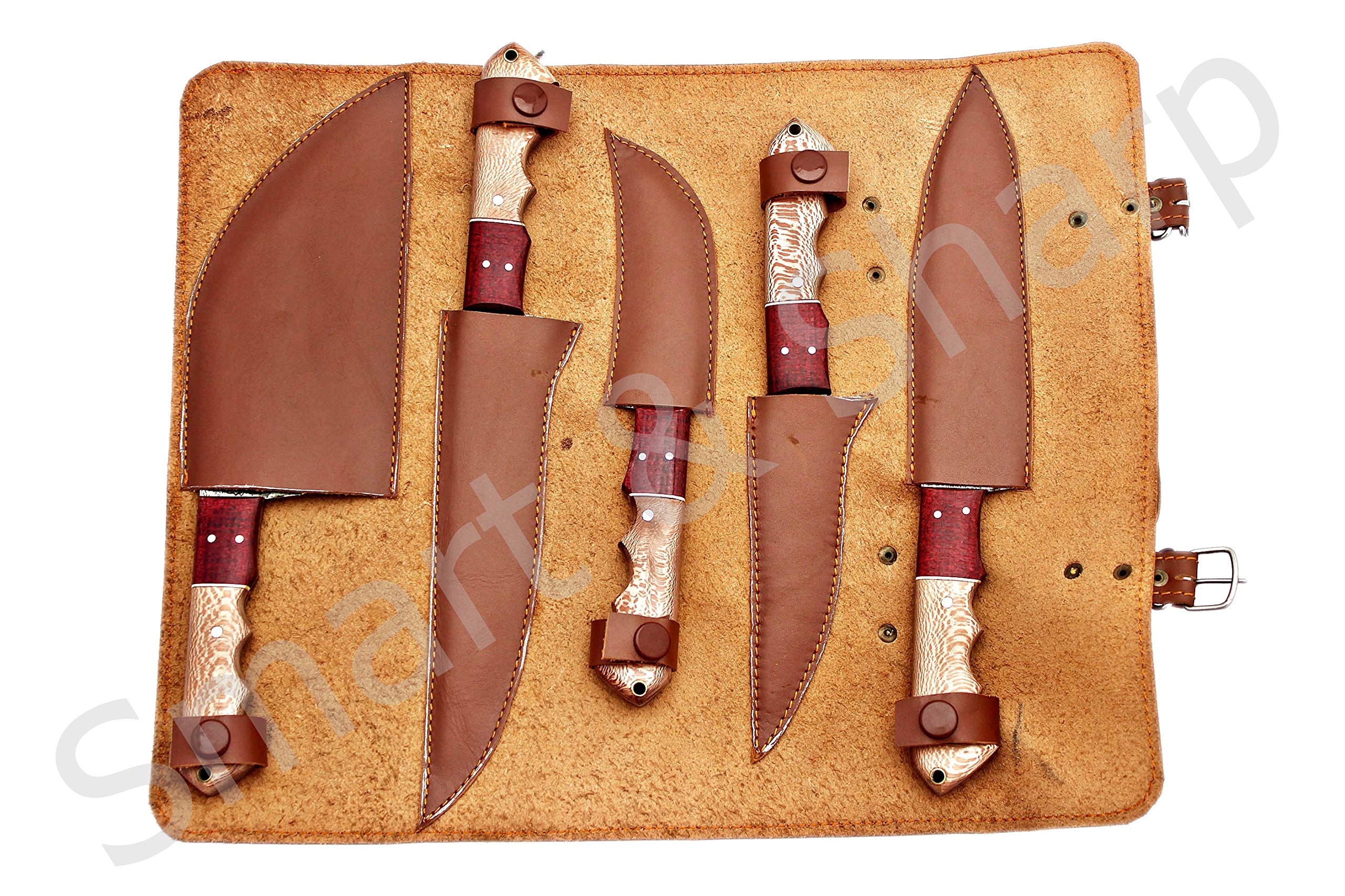 Custom Handmade Damascus Chef Knives Set/Kitchen Knives 5 Pieces Set SS-17210 and 17211 Poplar Wood (Poplar Wood)