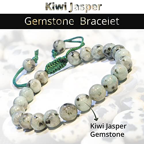Adjustable Crystal Bracelet β Kiwi Jasper Gemstone Bead Bracelet β Chic Gemstone Bracelet for Men and Women β 8mm Round Healing Crystal Bead Bracelets (Kiwi Jasper)