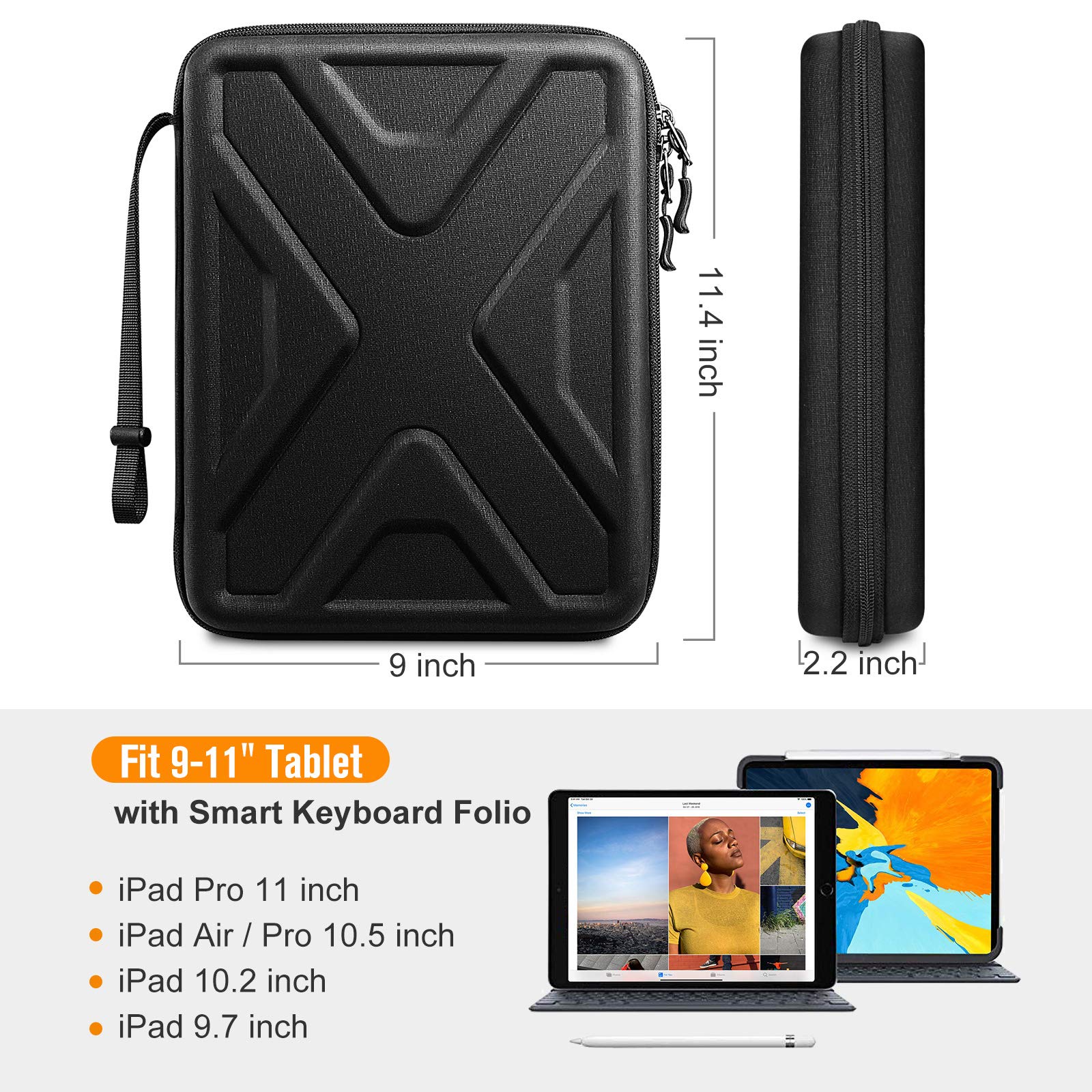 SITHON 11 Inch Portfolio Sleeve Case for 11-inch iPad Pro M4 & iPad Air M2 2024, 11-inch iPad Pro M2, 10.9"/10.2" iPad 10/9th Gen, 10.9" iPad Air 5/4th, Shock Absorption Tablet Carrying Organizer
