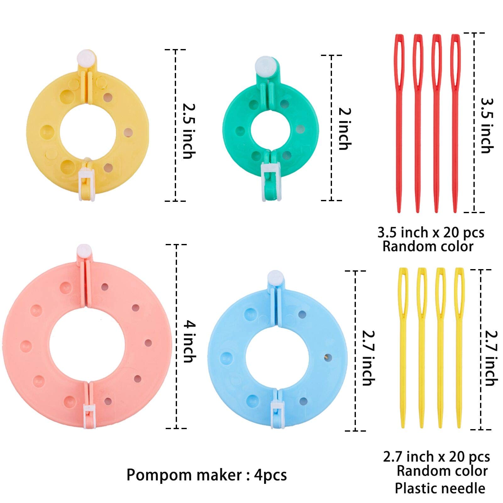 2 Set Pompom Makers of 6 Sizes, JOERSH 50 PCS Pom Pom kit Includes 8 PCS Pom Pom Maker, 2 PCS Thread Cutter Scissors, 40 PCS Plastic Needles for Fluff Ball Weave DIY Wool Yarn Knitting