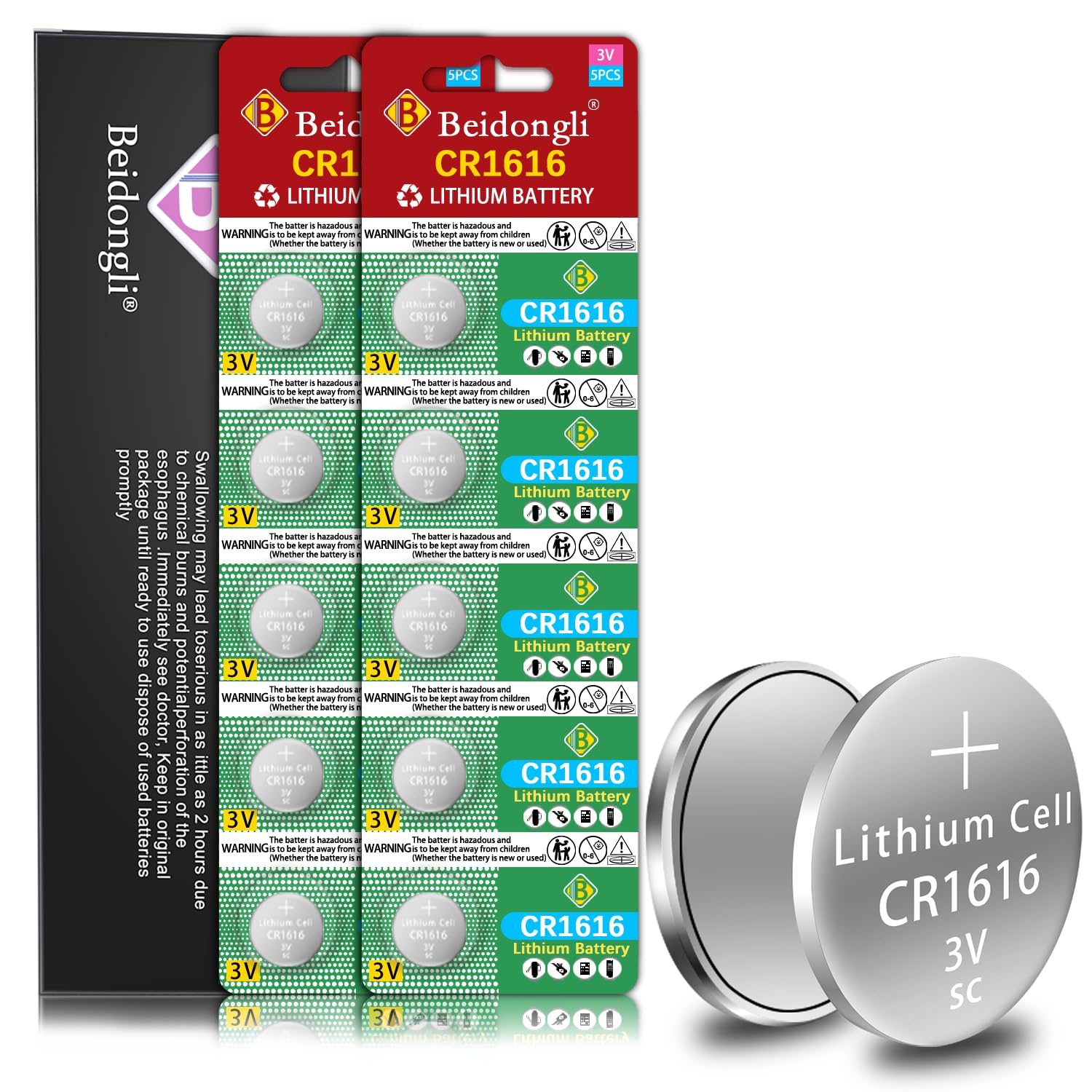 Beidongli CR1616 Battery 3V Lithium Battery Coin Button Cell 10 Pack ă5-Year Warrantyă