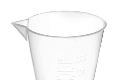 EISCO 12PK Conical Measures, 125ml - Polypropylene Plastic, Translucent - Pouring Spout - 5ml Raised Graduations - Hexagonal Base