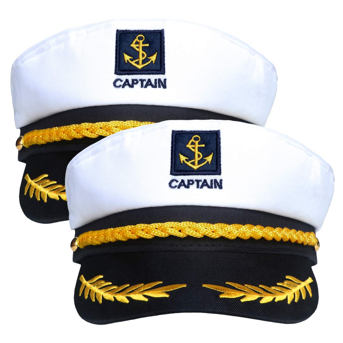 2 Pieces Navy Marine Admiral Style Hat - Adjustable Ship Sailor Cap Yacht Boat Captain Hat Funny Party Hats for Adult Costume Accessory