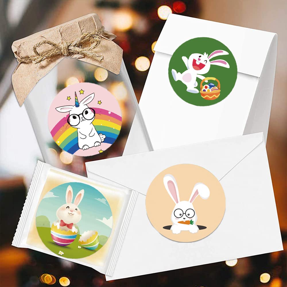 500pcs 1 Inch Easter Stickers Happy Easter Bunny Rabbit Eggs Stickers 8 Patterns Easter Theme Roll Stickers for Kids Easter Art Craft Gift Box Card Party Supplies