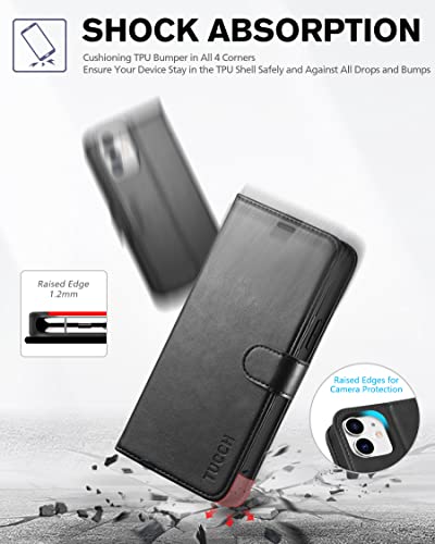 TUCCH Wallet Case for iPhone 12 Pro/iPhone 12 5G, RFID Blocking Card Slot Stand [Shockproof TPU Interior Case] PU Leather Magnetic Protect Flip Cover Compatible with iPhone 12/12 Pro 6.1-inch, Black