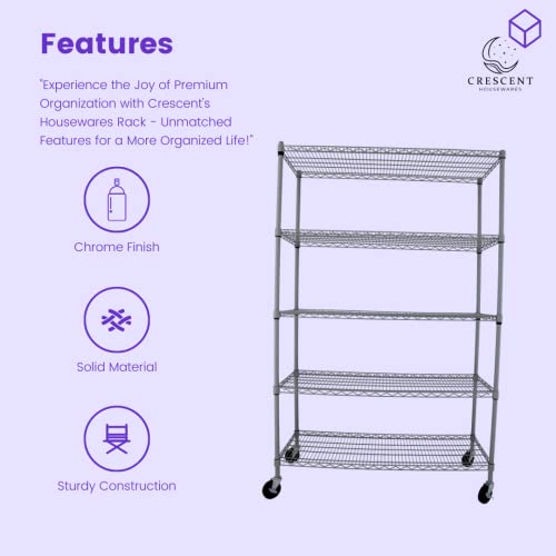 Crescent 4000 LBS 48L 18W 76H Epoxy Coated Gray, 5 Tier Racks for Storage, Heavy Duty Wire Shelving Rack with 4" Casters