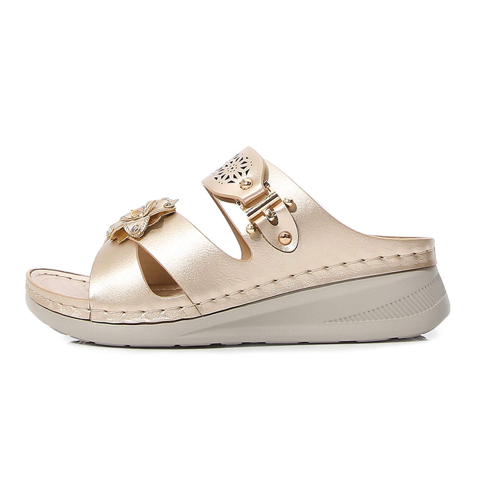 justHIGH Sandals for Women Summer Hollow Out Slip On Platform Sandal Wedge Shoes with Concealed Orthotic Arch Support