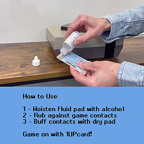 1UPcard Video Game Cartridge Cleaning Kit | 3 Pack of Cards with Cleaning Fluid | Compatible With Nintendo, Super NES, Sega Genesis, N64, Gameboy, Atari & More