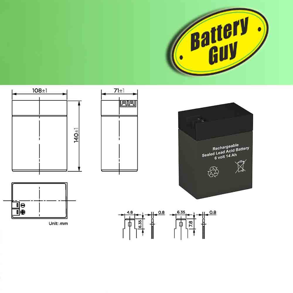 BatteryGuy 6V 14.0Ah SLA Battery - BG-6120FP (Rechargeable) - Qty of 1